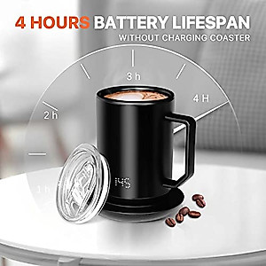 FIEESWARM Temperature Control Smart Mug, Coffee Mug Warmer with Mug for Desk Home Office, 4 hr Battery Life, 12 oz Self Heated Coffee Mug - Improved Design, (Black)