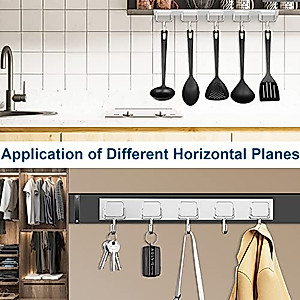 MAGTSMEI Coat Rack Wall Mount, Magnetic Hooks Heavy Duty with 5 Metal Hooks, Coat Rack for Hanging Clothes Keys Hat Purse, Magnetic Hooks for Metal Door, Refrigerator, 1 Pack Coat Hook (Silver)