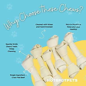 hotspot pets 5 Pack - 8-9 Inch Large Rawhide Dog Chew Bones - Made from Grass Fed Brazilian - Great for Dental & Oral Care for Aggressive Chewers Large Dogs (5 Pack)