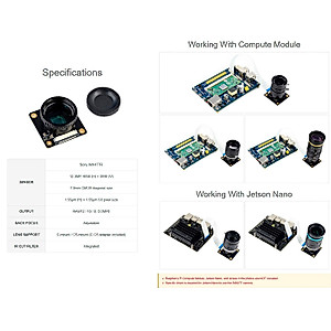 Bicool IMX477 Sensor 12.3MP Camera for Compute Module 3/ CM3 Lite/ CM3+ / CM3+ Lite/Jetson Nano,Supports C/CS Lenses,High Resolution High Sensitivity