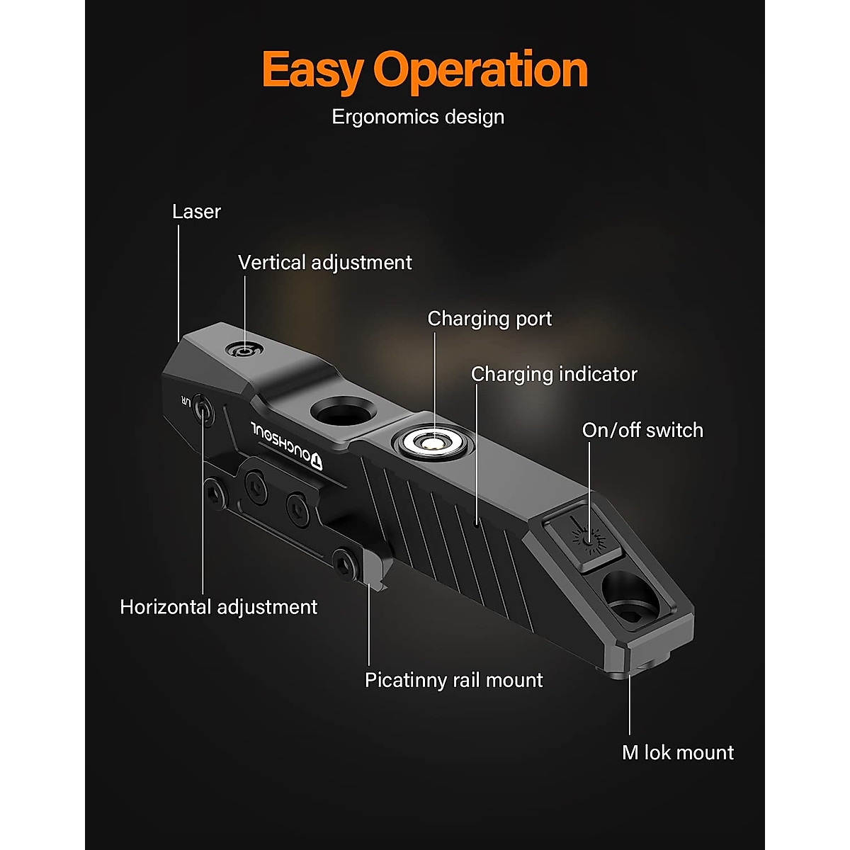 TOUGHSOUL Rifle Green Blue Red Laser Sight Compatible with M-Lok Picatinny Rail, Rechargeable Low-Profile Tactical Rifle Laser Sight with Strobe Function