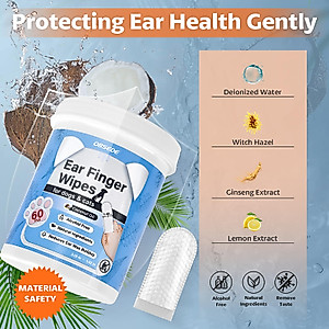 OBSEDE Ear Cleaner Finger Wipes, Grooming Kit Care for Dogs and Cats Regular Soothing Odor Control Reduce Dirt Wax Build Up Pet Supplies Easy to Use Fresh Coconut Scent, 60 Count