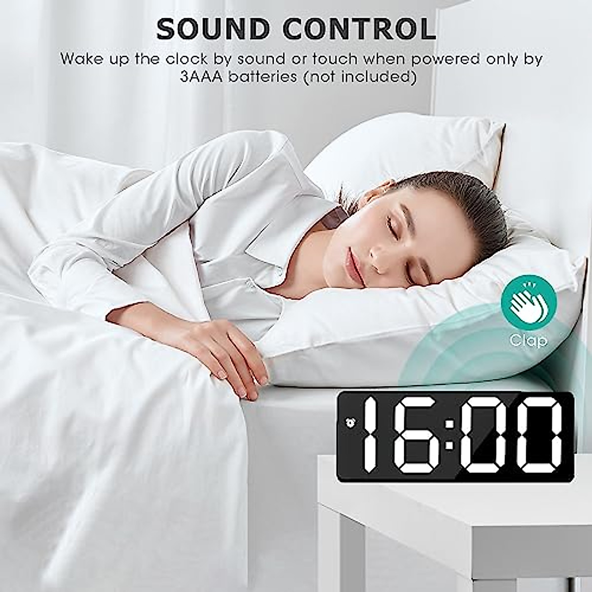 RuiLa Digital Alarm Clock - LED Clock Large Display for Bedroom, Desk, and Office - Temperature Display, Adjustable Brightness, Voice Control, 12/24H Display - USB and Battery Operated (Black)
