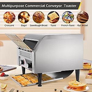 Dyna-Living Commercial Toaster 450 Slices/Hour Conveyor Toaster Heavy Duty Commercial Toaster for Restaurant 2600W Conveyor Belt Toaster Oven for Bagel Bread