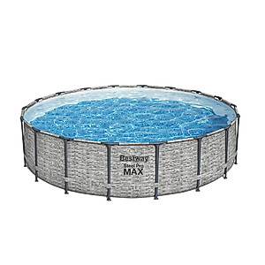 Bestway Steel Pro MAX 18’ x 48” Round Above Ground Pool Set | Frame Swmiming Pool Features Realistic Stone Print Liner | Includes 1500gal Filter Pump, 48" Ladder and 18' Pool Cover