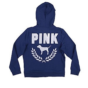 Victoria's Secret Pink Bling Full Zip Hoodie Sweatshirt (Navy, XL)