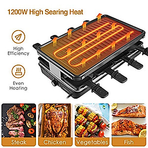 AONI Raclette Table Grill, Korean BBQ Grill Electric Indoor Cheese Raclette, Removable Non-Stick Surface, Temperature Control & Dishwasher Safe, 1200W