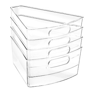 EAMAOTT Lazy Susan Organizer, Set of 4 Clear Transparent 10.2” x 9.4” x 4” Plastic Corner Kitchen Cabinet Storage Bins, 1/8 Wedge, 4" Deep Containers - Food Safe, BPA Free
