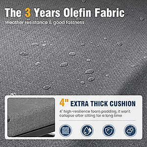 VONZOY 3 Piece Outdoor Swivel Chair, Patio Furniture Metal Rocker Bistro Set with Rocking Chair, Thick Cushions and Table for Porch Garden Balcony（Grey）