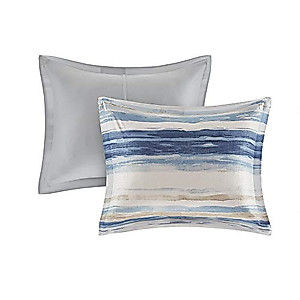Madison Park Marina Comforter Quilt Combo Set - Modern Luxury Design, All Season Down Alternative Bedding, Matching Shams, Decorative Pillows, King/Cal King(104"x92") Seersucker Blue 8 Piece