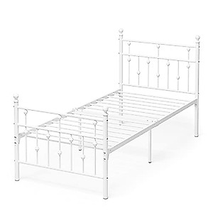Weehom Twin Size Bed Frame with Headboard Strong Slats Support Heavy Duty Twin Bed Large Storage Easy Assembly for Kids Adults, White