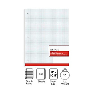 1InTheOffice Binder Graph Paper, 3 Hole Small Graph Paper, 8x10.5 White, 160 Sheets/Pack