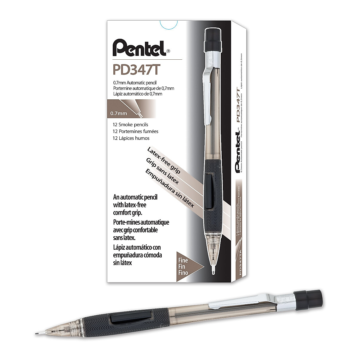 Pentel Quicker Clicker Mechanical Pencil (0.7mm) Transparent Black Barrel, Box of 12 (PD347TA)