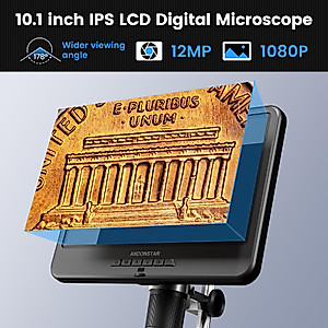 Andonstar AD210 10.1 Inch LCD Digital Microscope for Adults, Soldering Microscope for Electronics Repair, Coin Microscope Camera Full View for Error Coins with Light, Biological Slides Kit, 32G Card