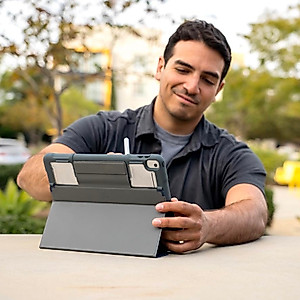 STM Dux Plus Duo Ultra-Protective Case for Apple iPad 9th/8th/7th Gen - Polycarbonate & Rubber Bracket, Clear Back, Water-Resistant, Magnetic Closure, Auto Wake/Sleep, Apple Pencil Holder - Black