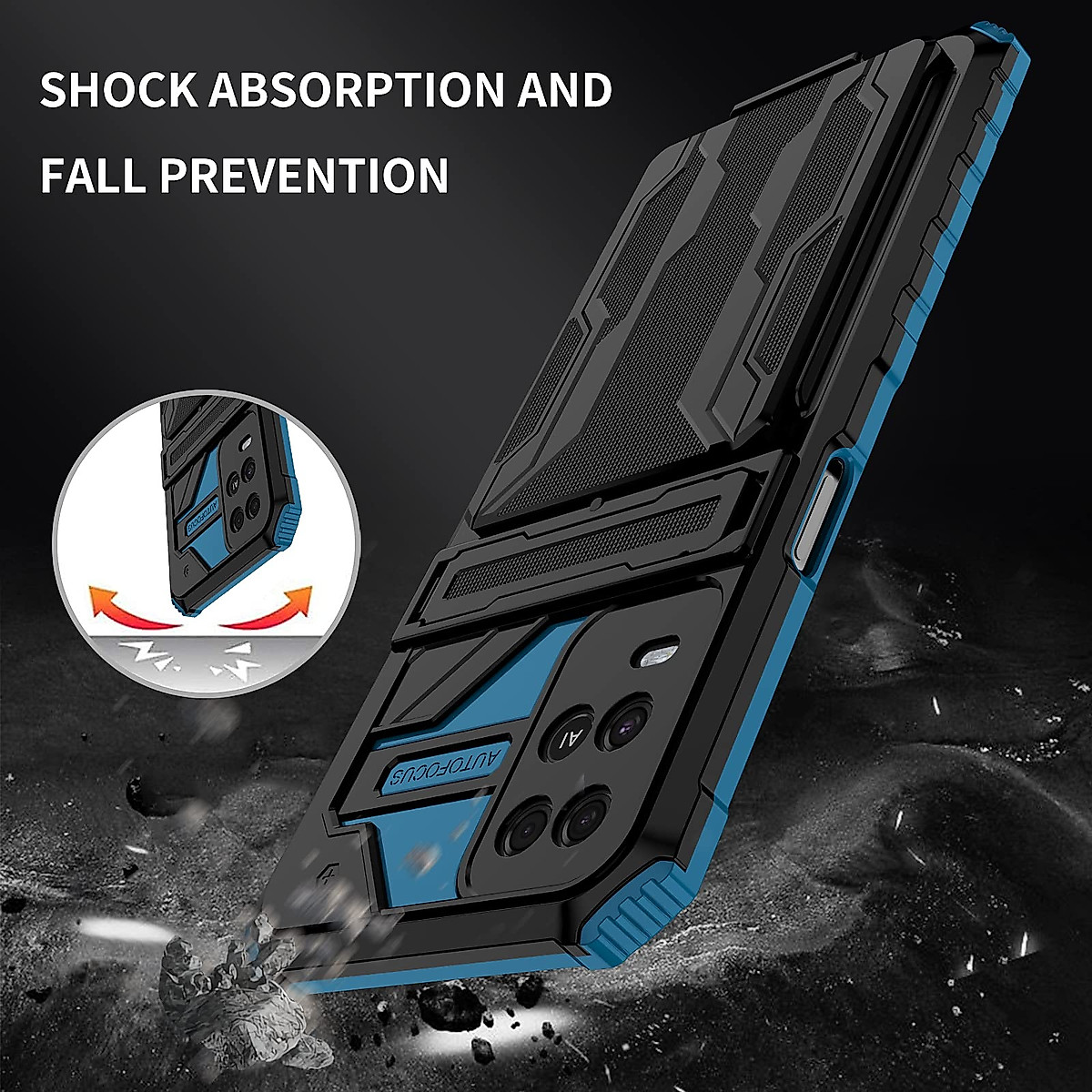 Asuwish Phone Case for Oppo A54 4G with Tempered Glass Screen Protector Cover and Slim Credit Card Holder Stand Hybrid Mobile Slot Kickstand Film Rugged Cell Accessories CPH2239 Women Men Blue