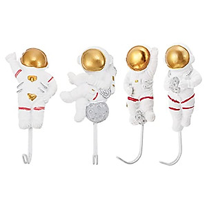 FOMIYES 4Pcs Astronaut Shape Storage Hooks Wall Mounted Coat Hooks Resin Self- Adhesive Towel Keys Hanger for Room Entryway Bathroom