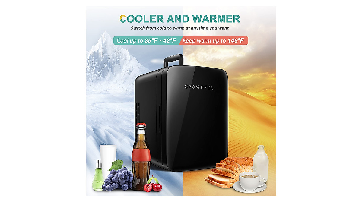 CROWNFUL Mini Fridge 10L Portable Cooler & Warmer for Food & More