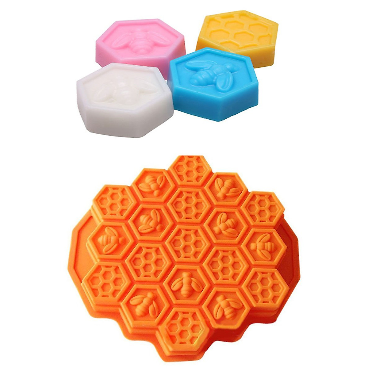 KISEER Large Honeycomb Silicone Soap Mold | 19-Hole Baking Cake Mold Bakeware for Family or Friends Party (Orange, 12-Inch)