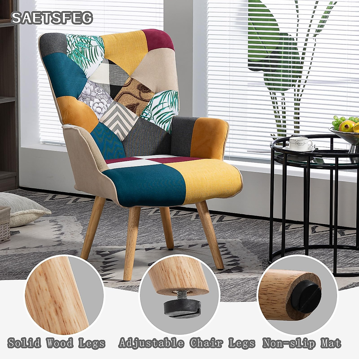 SAETSFEG Living Room Accent Chair with High Backrest, Bedroom Plaid Bohemian Upholstered Armchair for Mid Century, Modern Cozy Chairs for Small Spaces, Colorful 2 Pack
