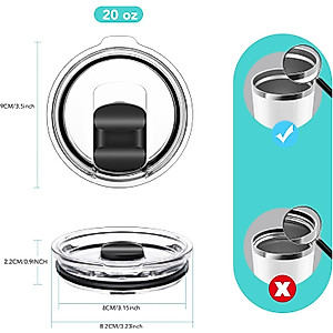 2 Pack 20 oz Magnetic Tumbler Lid, Replacement Lids Compatible for YETI 20 oz Tumbler, 10/24 oz Mug and 10 oz low ball, Magnetic Slider Switch Spill Proof Tumbler Cover, BPA Free (20oz 2pack)