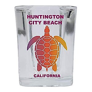 Huntington City Beach California Souvenir Rainbow Turtle Design Square Shot Glass