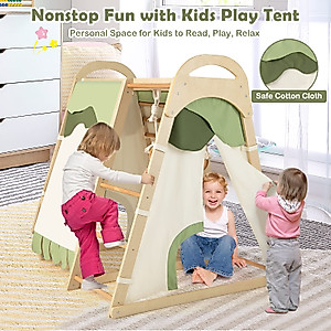 Costzon Indoor Jungle Gym, 7-in-1 Montessori Climbing Toys for Toddlers with Slide, Climbing Net, Gymnastic Rings, Indoor Wooden Playground Climber Playset for Kids 3+ Years Birthday