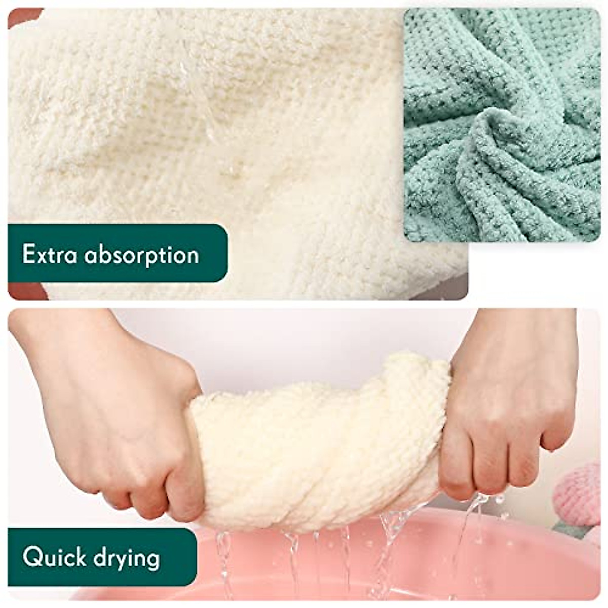 3 Pack Microfiber Hair Towel Absorbent Wrap Towel Hair Towel Turban Large Quick Hair Dry Towel Bath Head Towel Head Wrap Hair Drying Towel for Women Men Long Hair Curly Hair Shower, Pink Green White