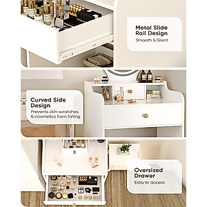 LIVELYGLOW Small Vanity Desk Set with Round Mirror and Light- Vanity Desk with Drawer- White