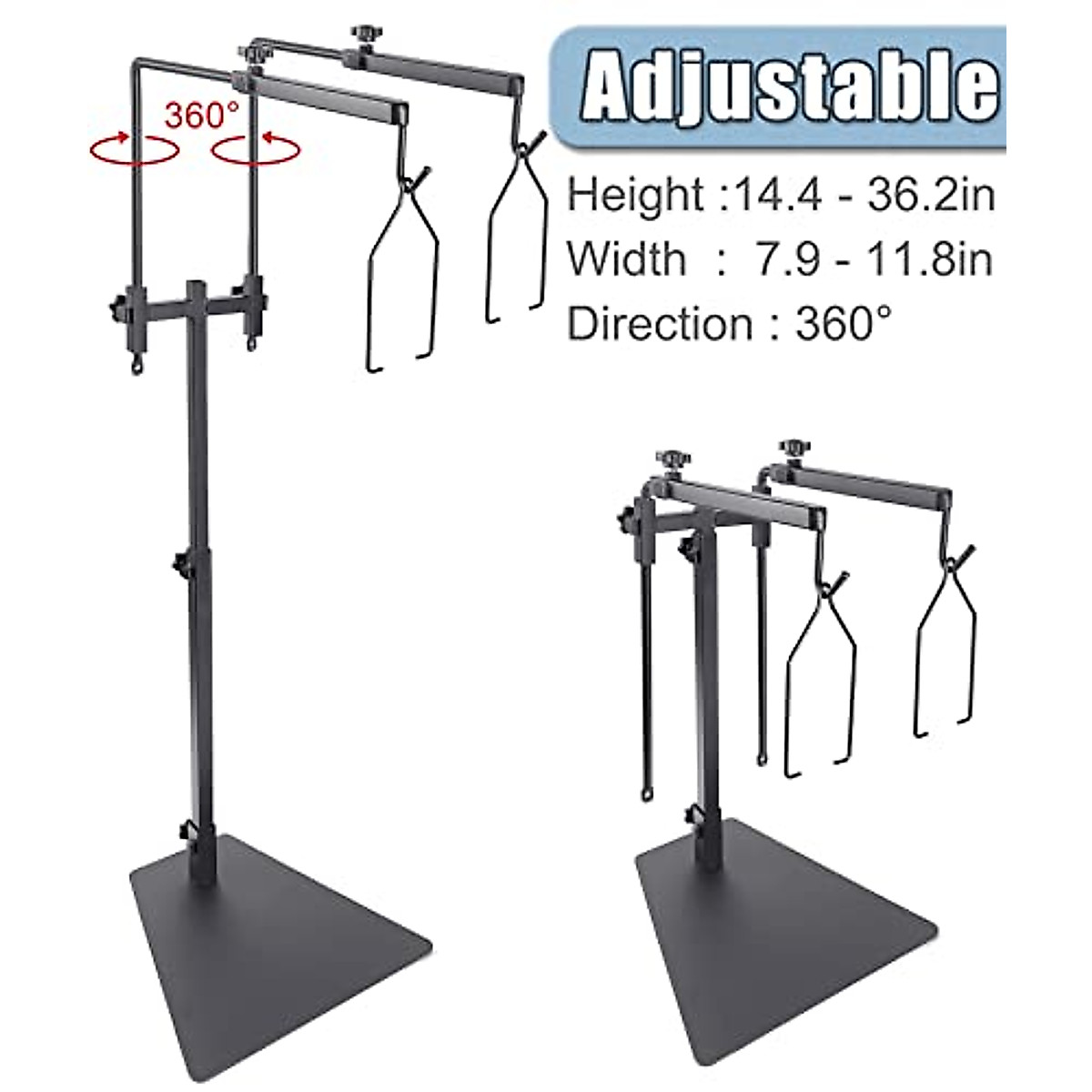 14.4" to 36.2" Adjustable Reptile Dual Heat Lamp Stand for Terrarium Metal Light Stand Floor Lamp Holder Heating Light Bracket Light Hanger for Fixing Porcelain, Deep Dome or Wire Clamp Lamp Fixtures