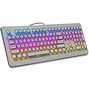 MUMUJJ Wired Retro Mechanical Gaming Keyboard, 18 Backlight Effect, Full Key 108 Keys Keypad for Office Typing and Gaming