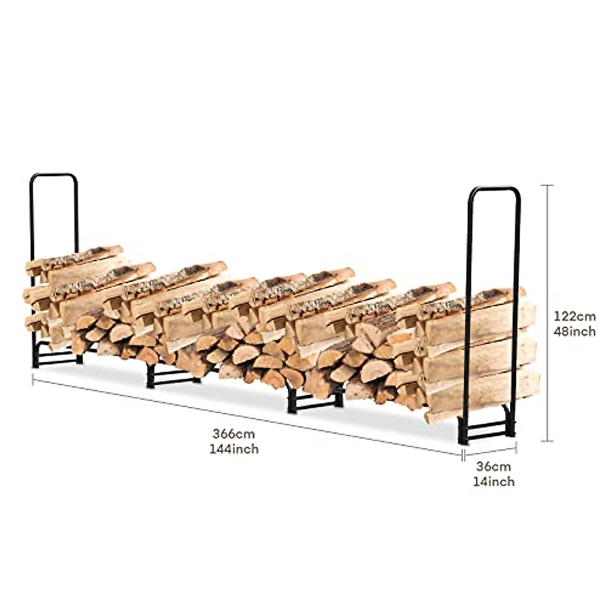 Firewood Rack Stand 12ft Steel Firewood Log Holder for Fireplace, Indoor Outdoor Metal Log Holder Stand, Black