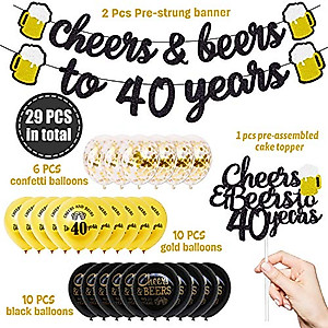 40th Birthday Decorations Party Pack - Cheers to 40 Years Themed Black and Gold Birthday Anniversary Party Supplies