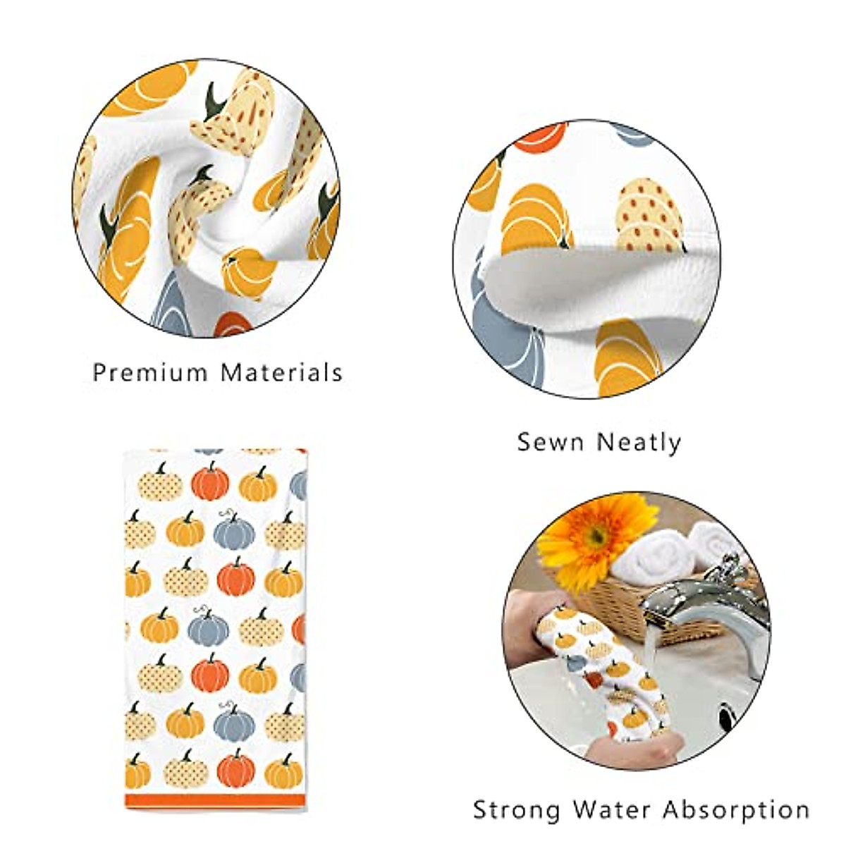 ENOZOUS Fall Kitchen Towels Set of 2, Thanksgiving Harvest Dish Towel Soft Pumpkins Plaid Tea Towel Large Size Hand Towel for Bathroom 18x28 Inch