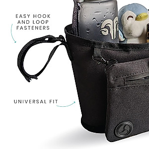 Lulyboo Universal Baby Stroller Organizer with Clip On Removable Wallet, Pockets for Drinks, Toys, Keys Gray/Black