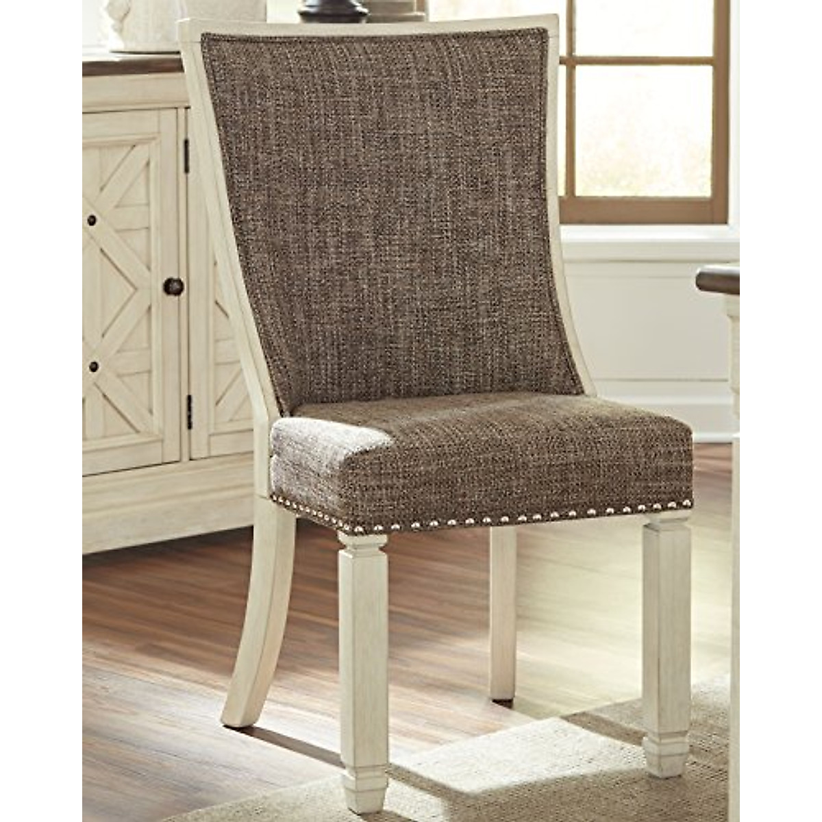 Signature Design by Ashley Bolanburg Modern Farmhouse Upholstered Dining Chair, 2 Count, Brown