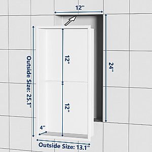 Qeke Stainless Steel Shower Niche 24" X 12", No Tile Needed Wall Niche Double Shelves, Recessed Niche Shower for Bathroom Storage, Matte White