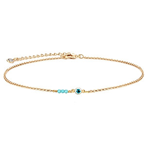 MEVECCO Gold Dainty Evil Eye Choker Necklace,14K Gold Plated Cute Tiny Three Blue Turquoise/Evil Eye Protection Charm Minimalist Choker Necklace for Women