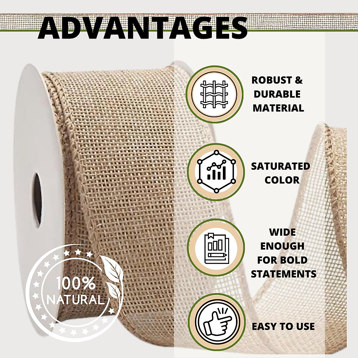 Natural Burlap Ribbon for Crafting — 3 Inch x 10 Yards Burlap Wired Ribbon for Christmas Home Decor Gift Wrapping DIY Crafts Wedding Bow Making Wreath