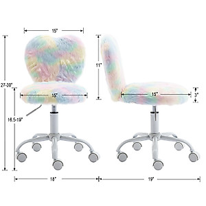 Kmax Kids Reading Chair, Rolling Cute Desk Chair for Girls Swivel Office Chair with Wheels & Heart Back Adjustable Childrens Vanity Chair for Bedroom Reading Room - Faux Fur, Various