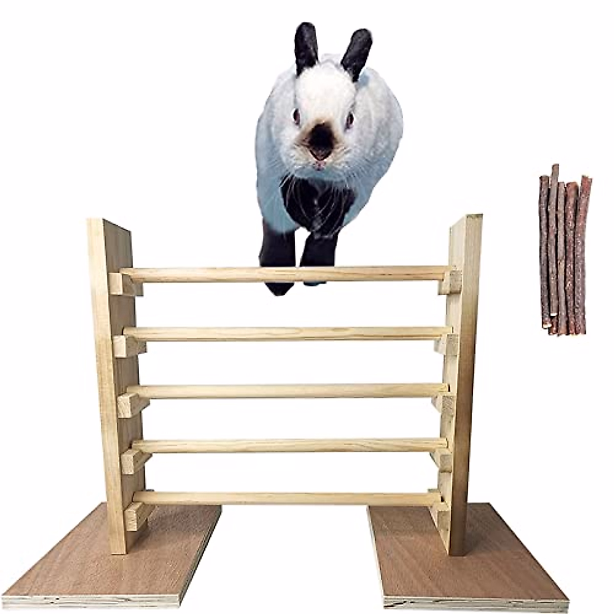 kathson Rabbit Jump Bar, Natural Wood Toy Set Adjustable Height Jump Hurdle Bar Rabbit Exercise Obstacle Training Games