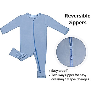 GUISBY Baby Pajamas Footless, Comfy Long Sleeve with Zipper Sleepers Light blue 18-24 Months