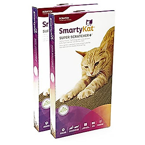 SmartyKat (2 Count) Super Scratcher+ Corrugated Cat Scratcher, Catnip Infusion Technology - Brown, Double Wide (Old Pkg), 2 Count