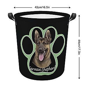 German Shepherd Dog Paw Foldable Laundry Basket Waterproof Hamper Storage Bin Bag with Handle 16.5"x 16.5"x 17"