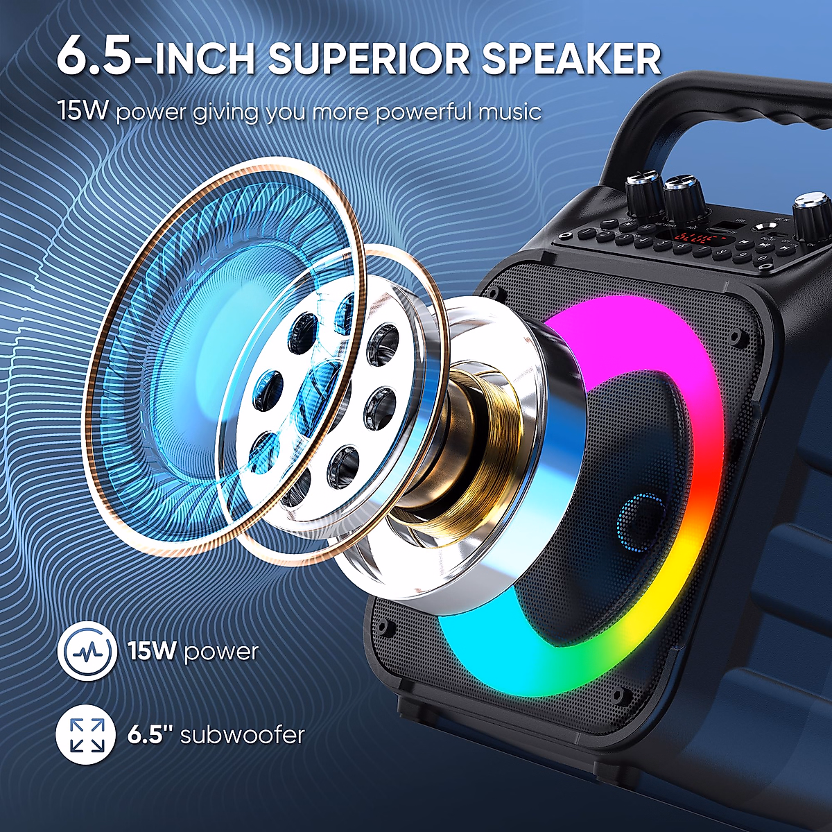 Karaoke Machine, Portable Bluetooth Speaker with 2 Wireless Microphones for Adults & Kids with Lights, Karaoke Microphone with PA System Supports USB/TF/REC/FM/AUX for Home Party