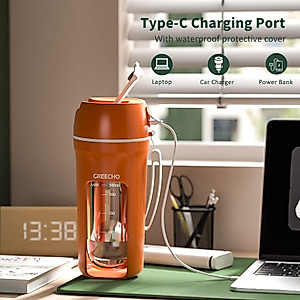 GREECHO Portable Blender, One-handed Drinking Mini Blender for Shakes and Smoothies, 12 oz Personal Blender with Rechargeable USB, Made with BPA-Free Material Portable Juicer, Carrot Orange