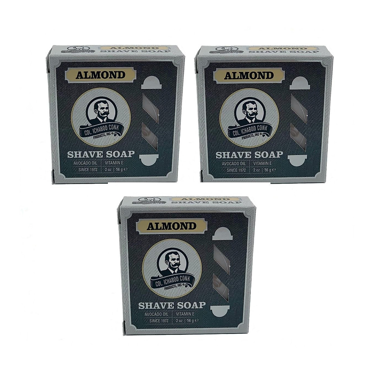 Col. Conk World's Famous Shaving Soap, Almond 3 - Pack Each Net Weight 2.25 Oz by Colonel Conk
