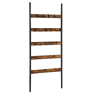 VASAGLE Blanket Ladder, 5-Tier Ladder Shelf, Wall-Leaning Rack, Steel, 25.6 Inch Wide, Scarves, Industrial Style, Rustic Brown and Black ULLS011B01