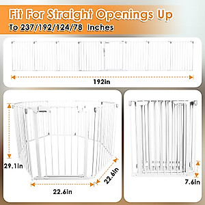 Patywaga Baby Gate Extra Wide with 8 Metal Pannels,Extra Long Dog Gate Pet Gate or Used to Stairs Doorways Fireplace Fence,3-in-1 Baby Gate Playpen,Child Safety Gate and Safety Barrier