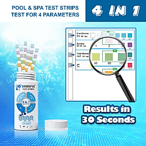VANSFUL 4 in 1 Pool Test Strips 100 Count, SpaTest Strips, Hot Tubs Water Quality Testing kitat Home Free Chlorine, Total Bromine, Total Alkalinity, pH